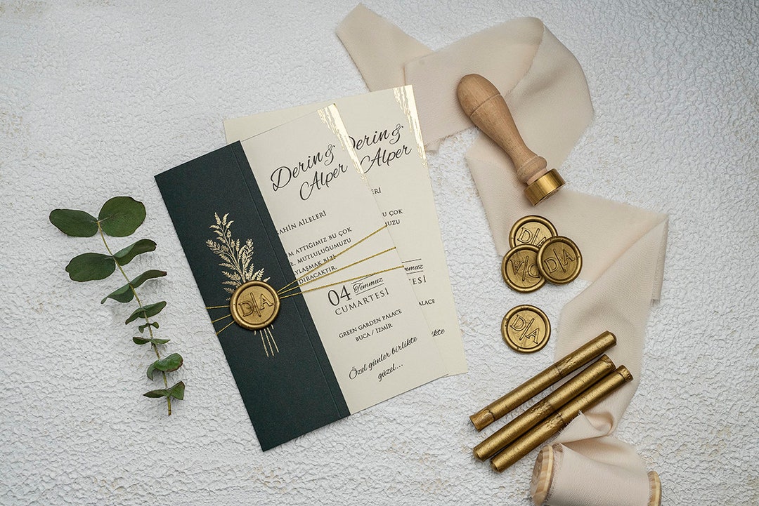 Elegant Wax Seal Wedding Invitation Stationary Bundle Card Gold Foil ...