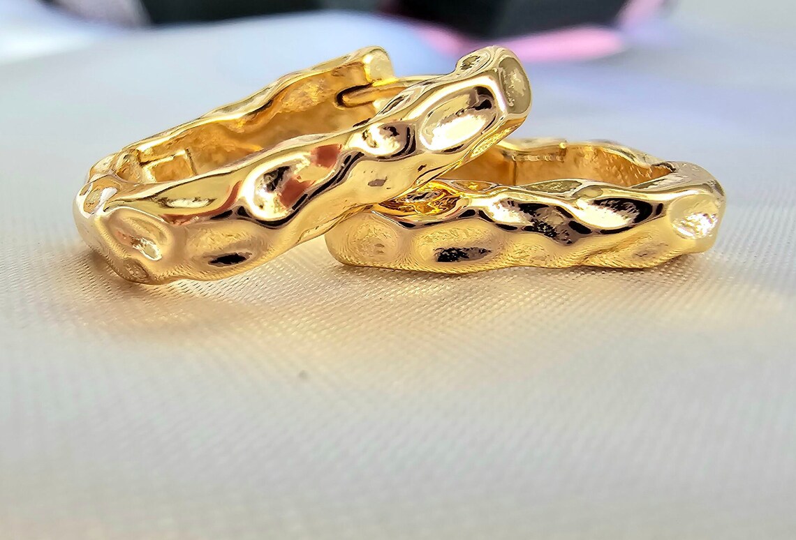 Adele 14K Gold Oblong Design Hoops, Gold Hoops, Croissant Earrings, Twisted Hoops, Waterproof ...