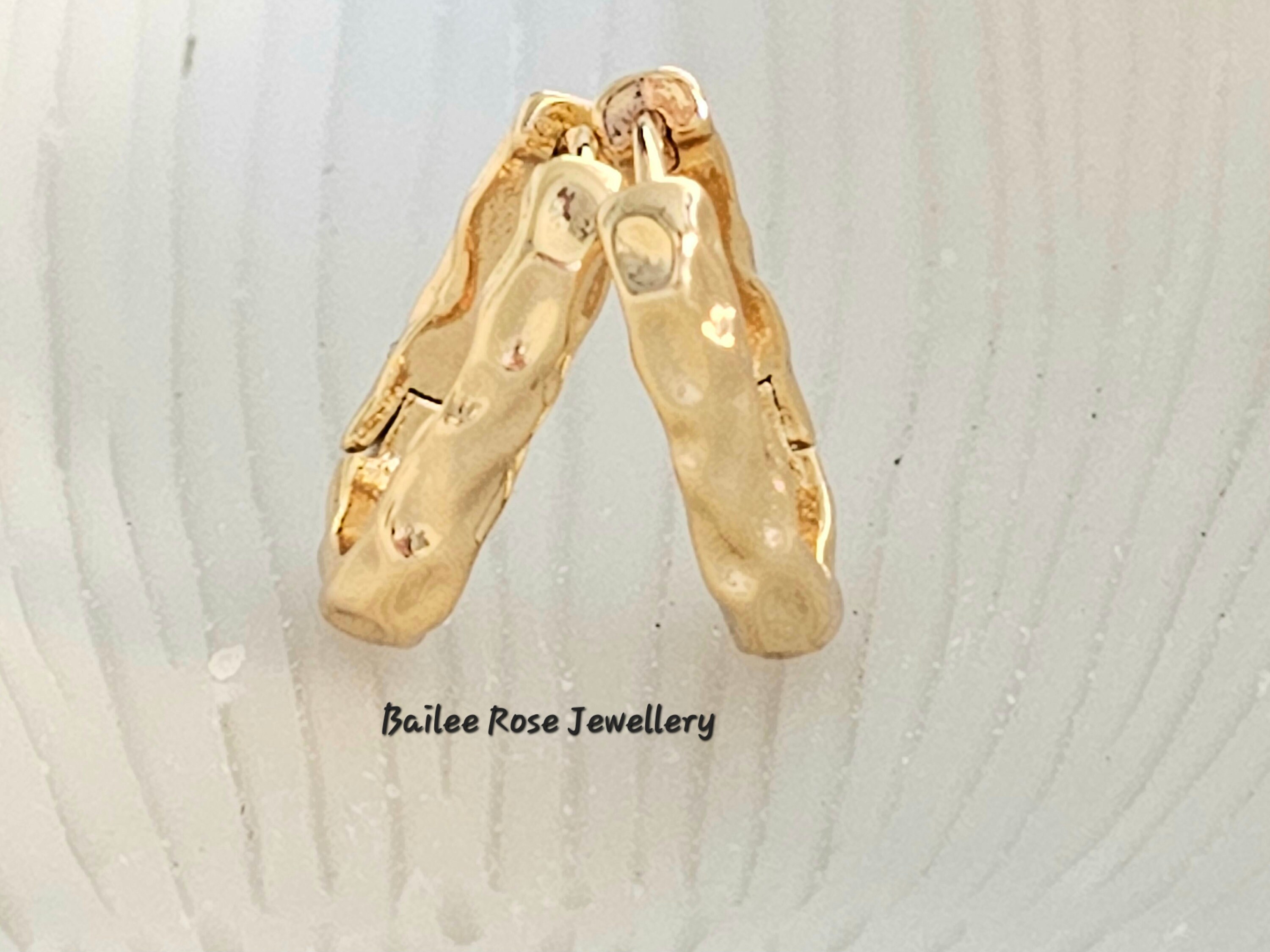 Adele 14K Gold Oblong Design Hoops, Gold Hoops, Croissant Earrings ...