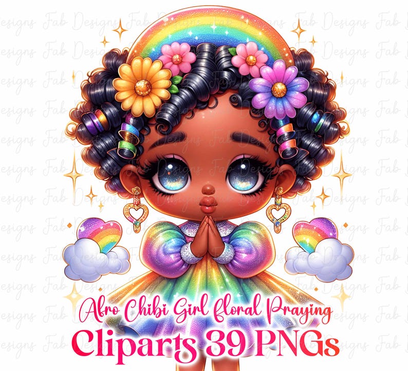 Praying Black Chibi Girl Clipart,afro Faith,jesus & Faith Sublimation ...