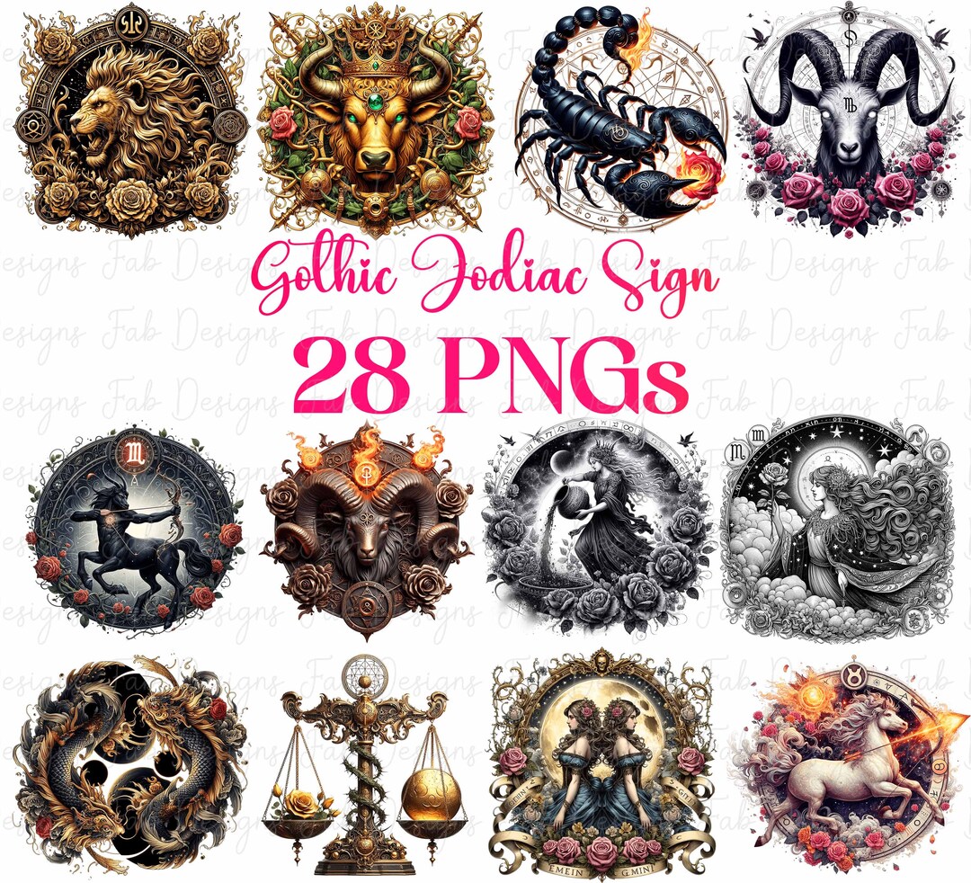Zodiac PNG Bundle: Gothic Horoscope Astrology Clipart (digital Download ...