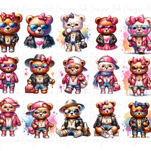 30 Watercolor Cool Bear Collection Clipart Bundle, Birthday Clipart ...