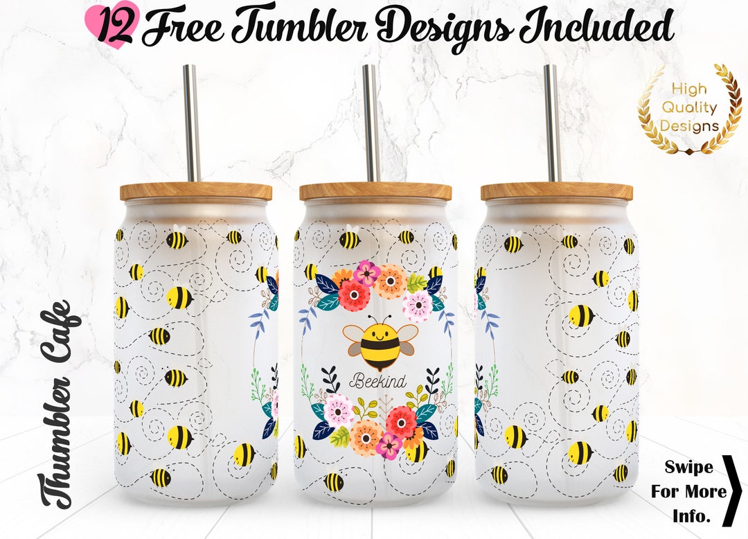 Beekind Honey Bee Seamless Libbey Glass 16oz Glass Can Print - Etsy