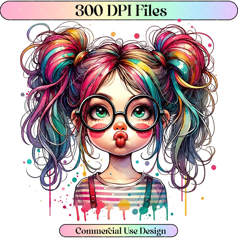 32 Cute Quirky Girl With Animal Clipart Bundle, Watercolor Quirky Girl ...