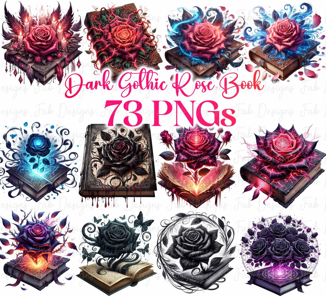 73 Dark Gothic Book Roses Clipart PNG, Gothic Floral Clipart, Dark ...
