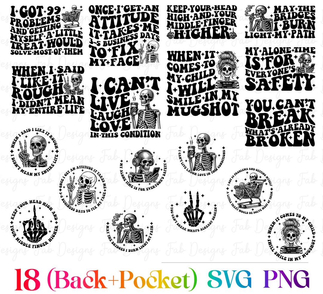 18 Snarky Skulls Bundle Designs SVG, Adult Humor Svg, Sarcastic Bundle ...