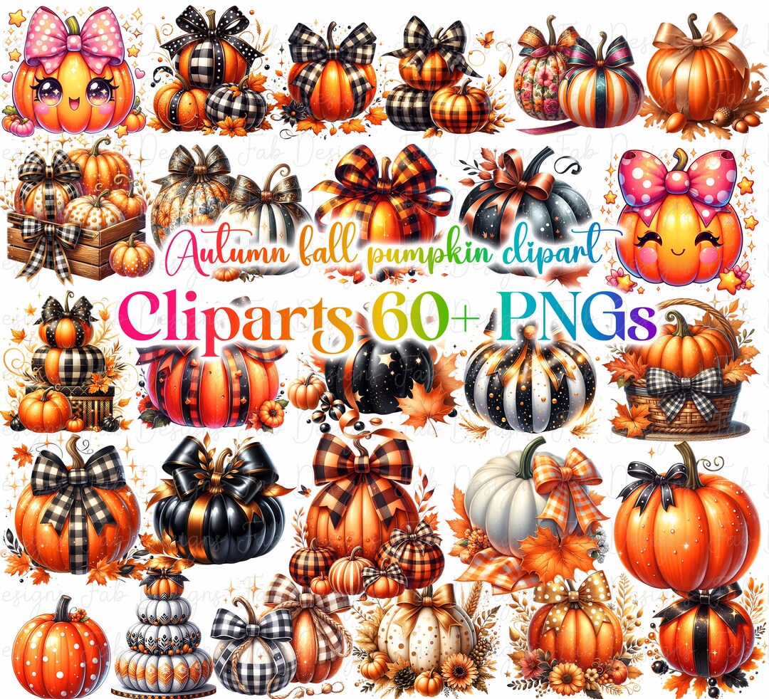 60+ Fall Autumn Pumpkins Clipart PNG Autumn Watercolor Bundle ...