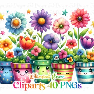 Whimsical Flower Clipart: Watercolor Floral Designs (commercial License ...