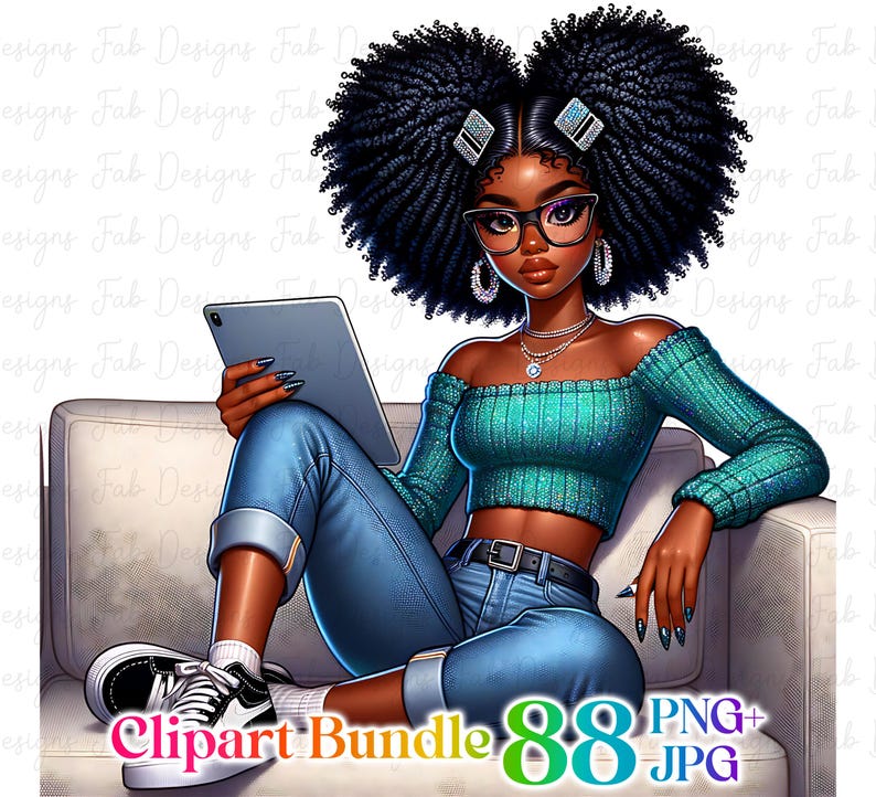 88 Black Girl Clipart Bundle, Fashionable Girl Graphics,afro Girl ...