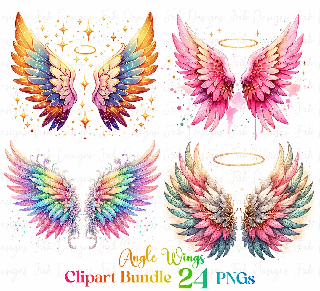 Angel Wings Clipart: 24 Watercolor Fairy Wings PNG (digital Download ...