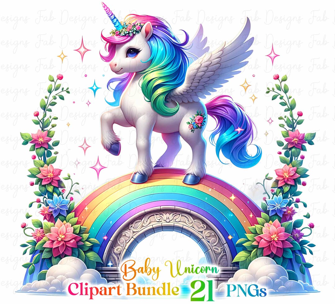 21 Baby Unicorns Clipart Bundle, Magical Unicorn Graphics, Cute Unicorn ...