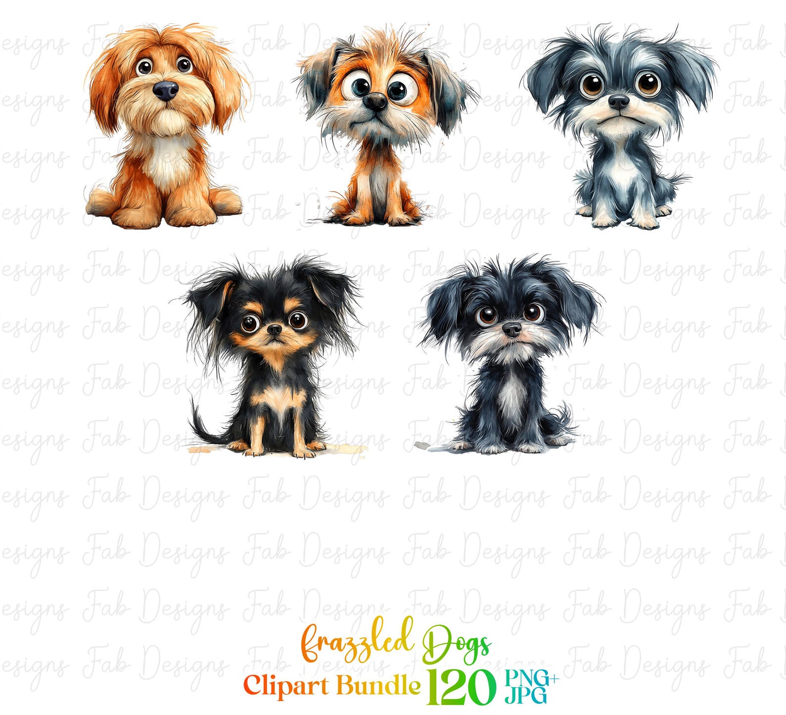 120 Frazzled Dog Clipart, Cute Wild One Birthday Watercolor Baby Animal ...