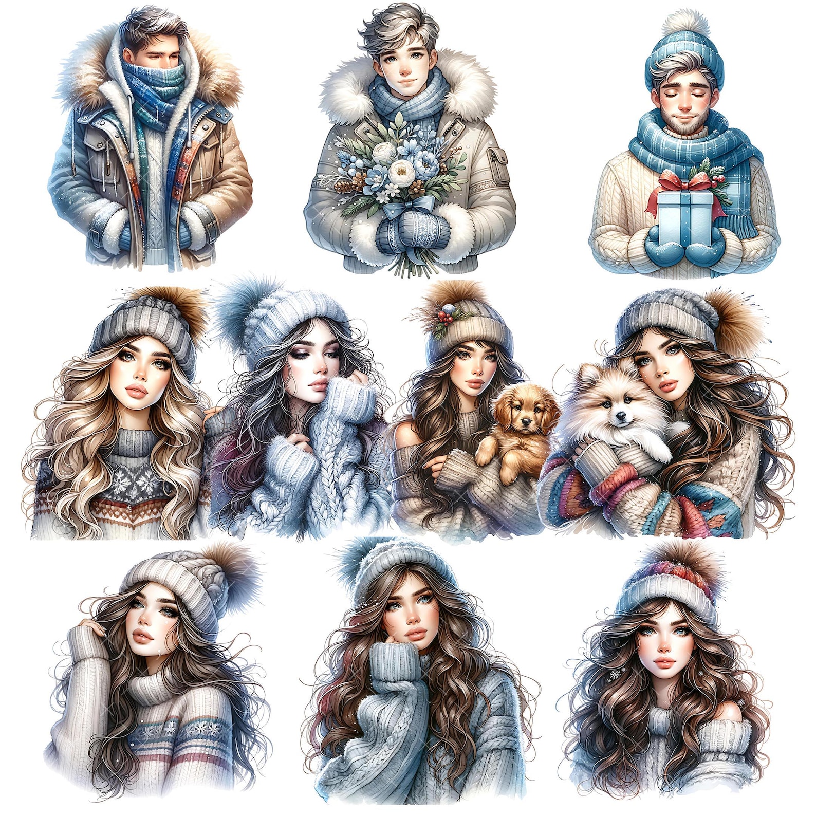 124 Winter Clipart Bundle, Watercolor Frosty Coziness Clipart, Cozy ...