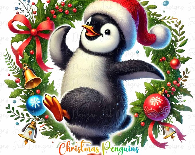 12 Winter Penguin Clipart PNG and JPG, Set 1, Christmas Penguin Clipart ...