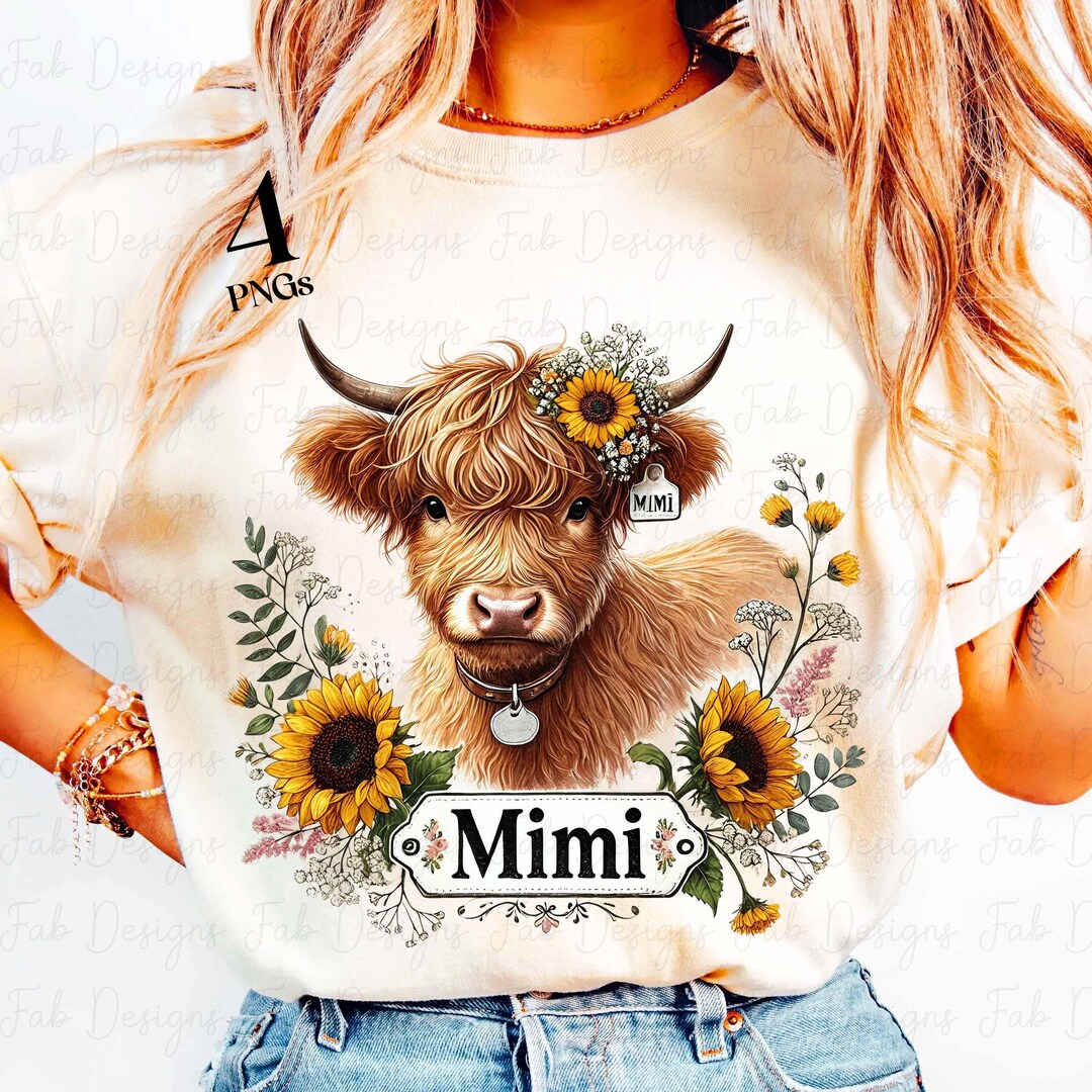 4 Mimi Highland Cow Png, Cowhide Png, Cute Grandma Cow Sublimation ...