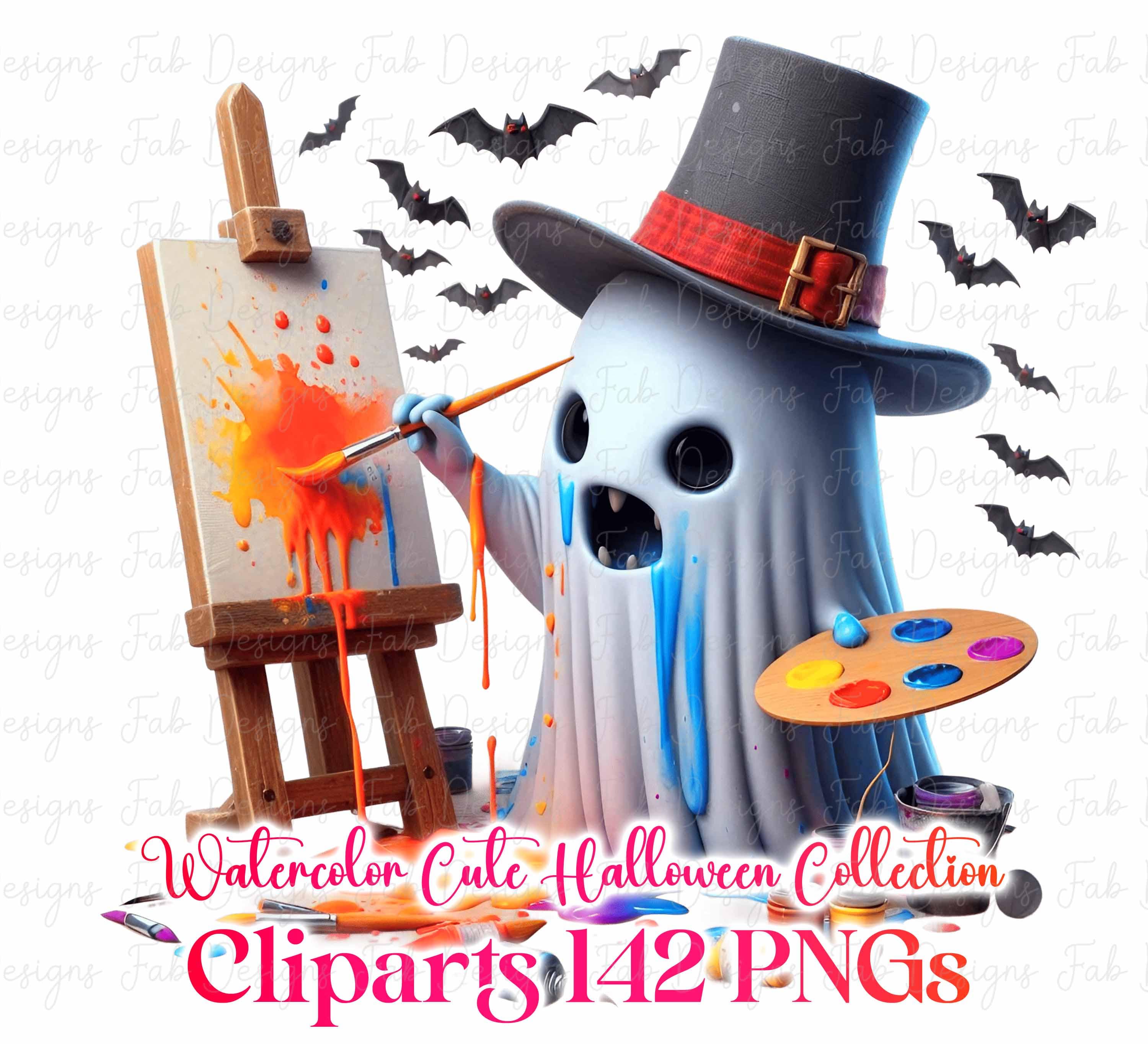 142 Cute Halloween Watercolor Clipart Bundle, Witch Clipart, Black Cat ...