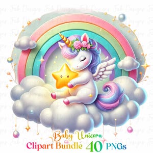 40 Baby Unicorns Clipart Bundle, Magical Unicorn Graphics, Cute Unicorn ...
