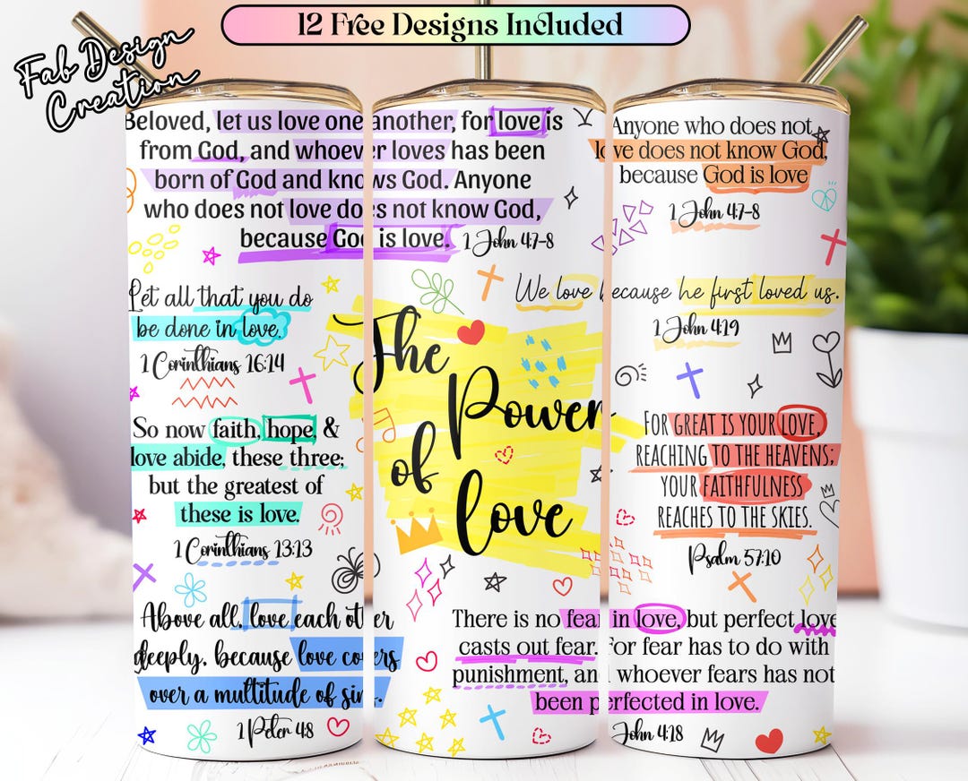 Power of Love Christian Bible 20oz Skinny Tumbler Wrap, Faith Bible ...
