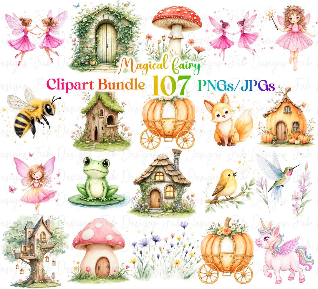 107 Pink Woodland Fairy Clipart, Cute Watercolor Pastel Fairies, First ...