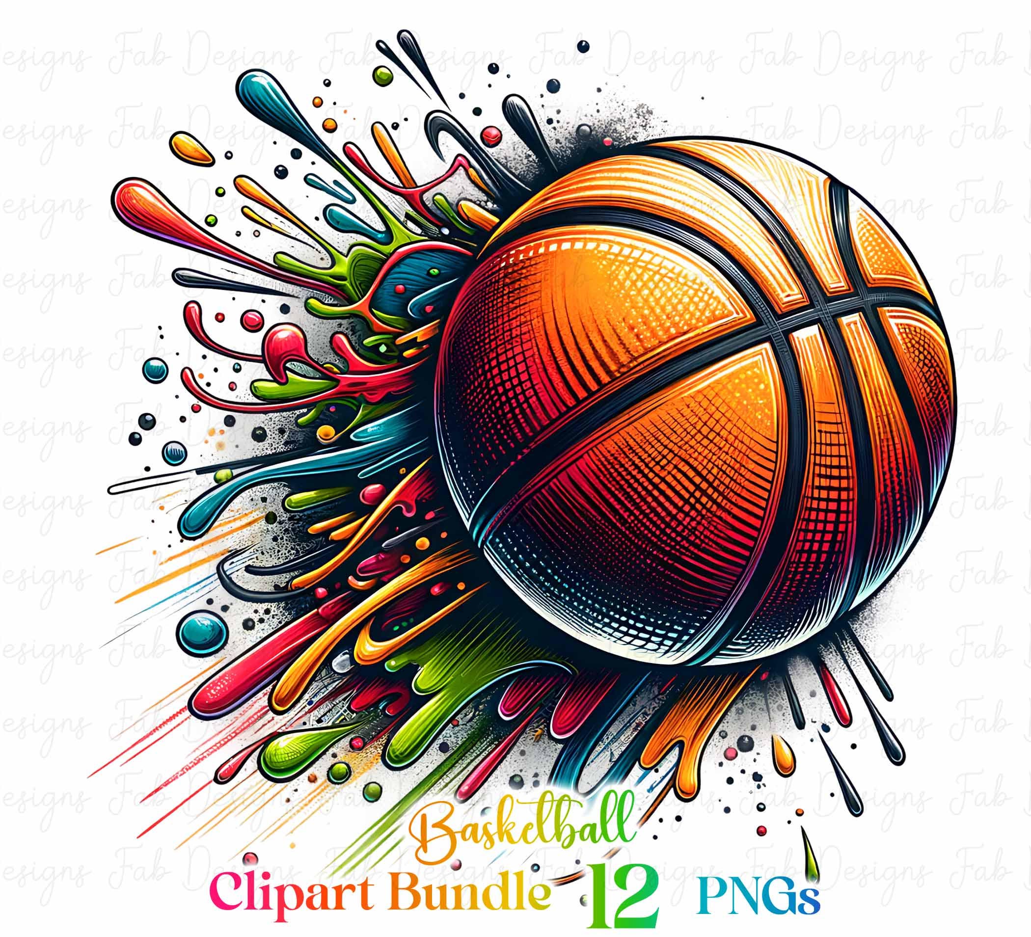 Watercolor Basketball Clipart: Sports Sublimation PNG Bundle (12 PNG ...