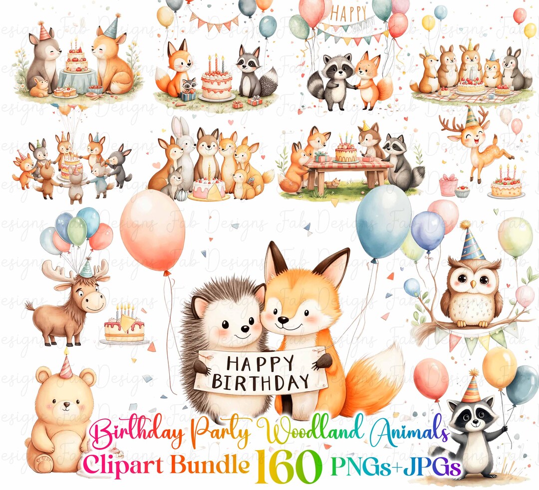 100 Woodland Animals Birthday Party Clipart Woodland Animals Clipart ...