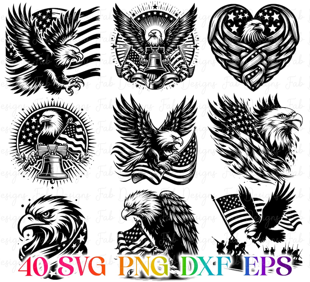 40 American Flag Eagle SVG, 4th of July SVG Bundle, Patriotic SVG ...