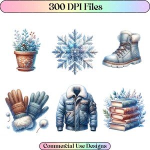 124 Winter Clipart Bundle, Watercolor Frosty Coziness Clipart, Cozy ...