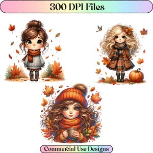 30 Cute Autumn Girl Clipart Bundle,watercolor Autumn Girl Clipart Set ...