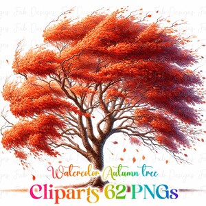 Watercolor Autumn Tree Clipart Bundle: Fall Tree Border (digital ...