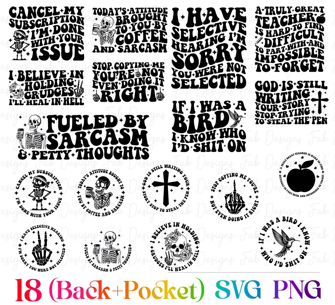 18 Snarky Skulls Bundle Designs SVG, Adult Humor Svg, Sarcastic Bundle ...