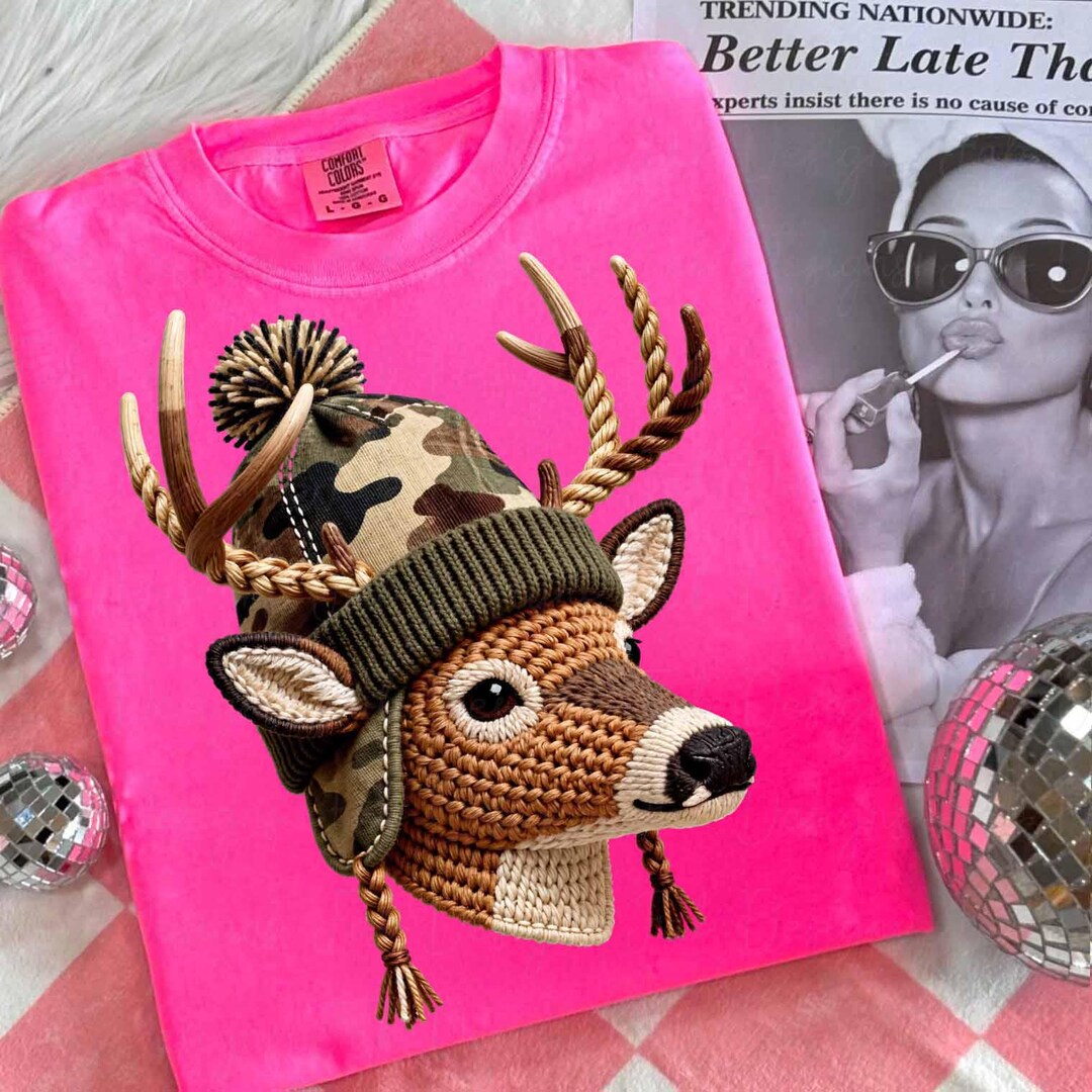 Deer Head in Camo Hat Png, Deer Hunting Faux Yarn Digital Design, Latch ...