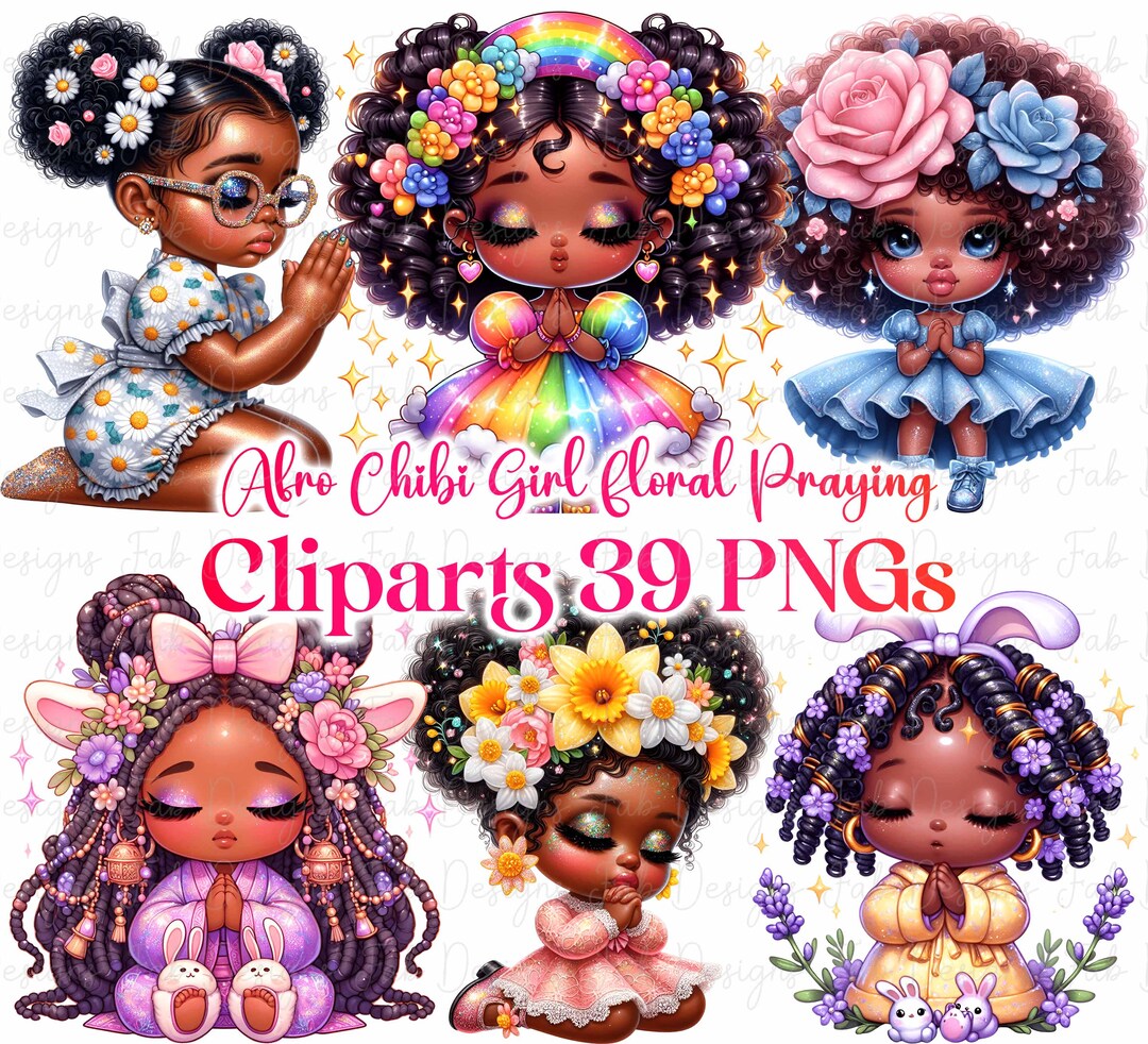 Praying Black Chibi Girl Clipart,afro Faith,jesus & Faith Sublimation ...