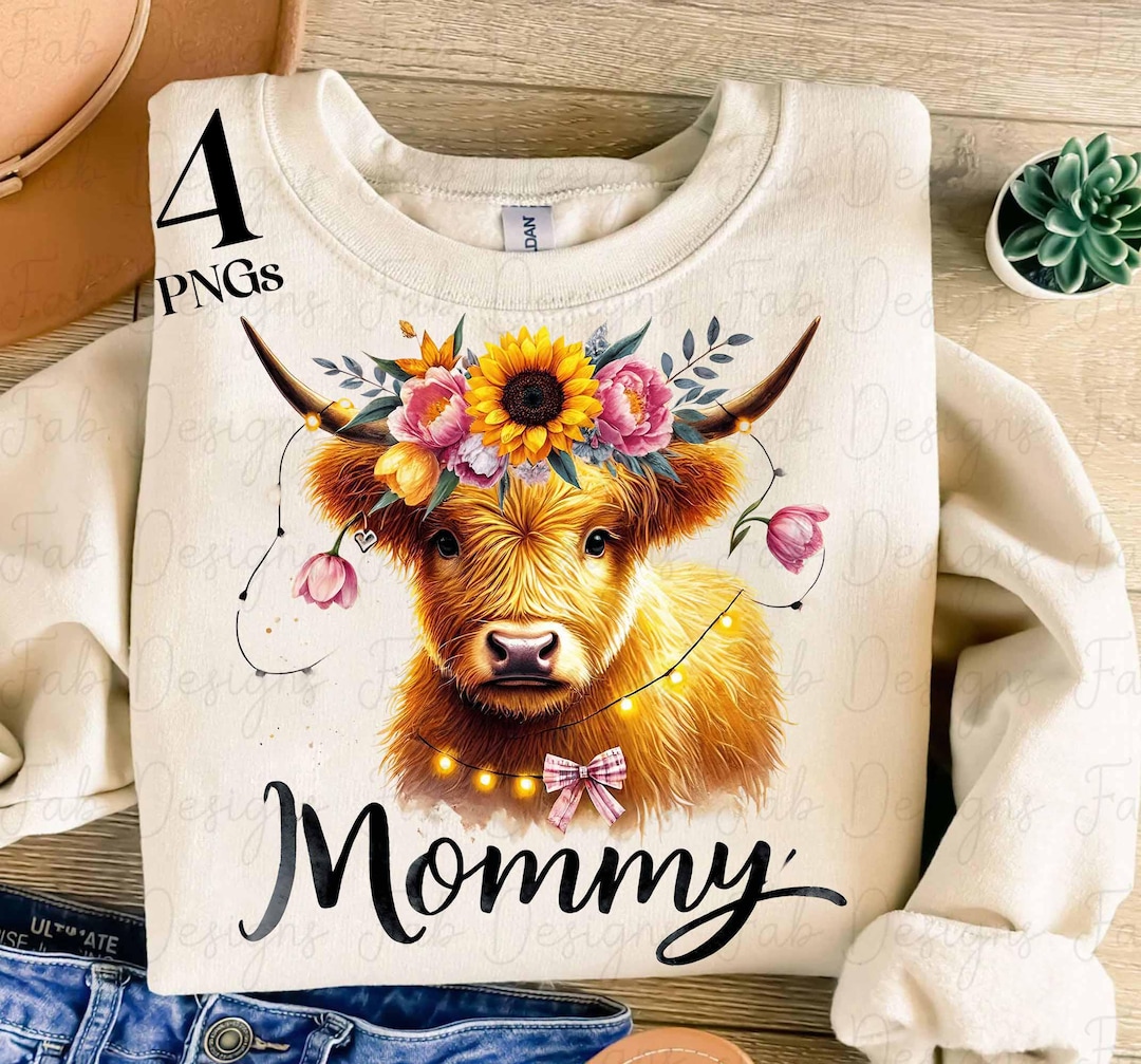 4 Mommy Highland Cow Png, Cowhide Png, Cute Grandma Cow Sublimation ...