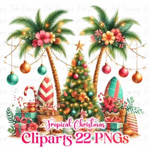 Christmas Palm Tree Clipart: Tropical Beach Holiday Designs (digital ...