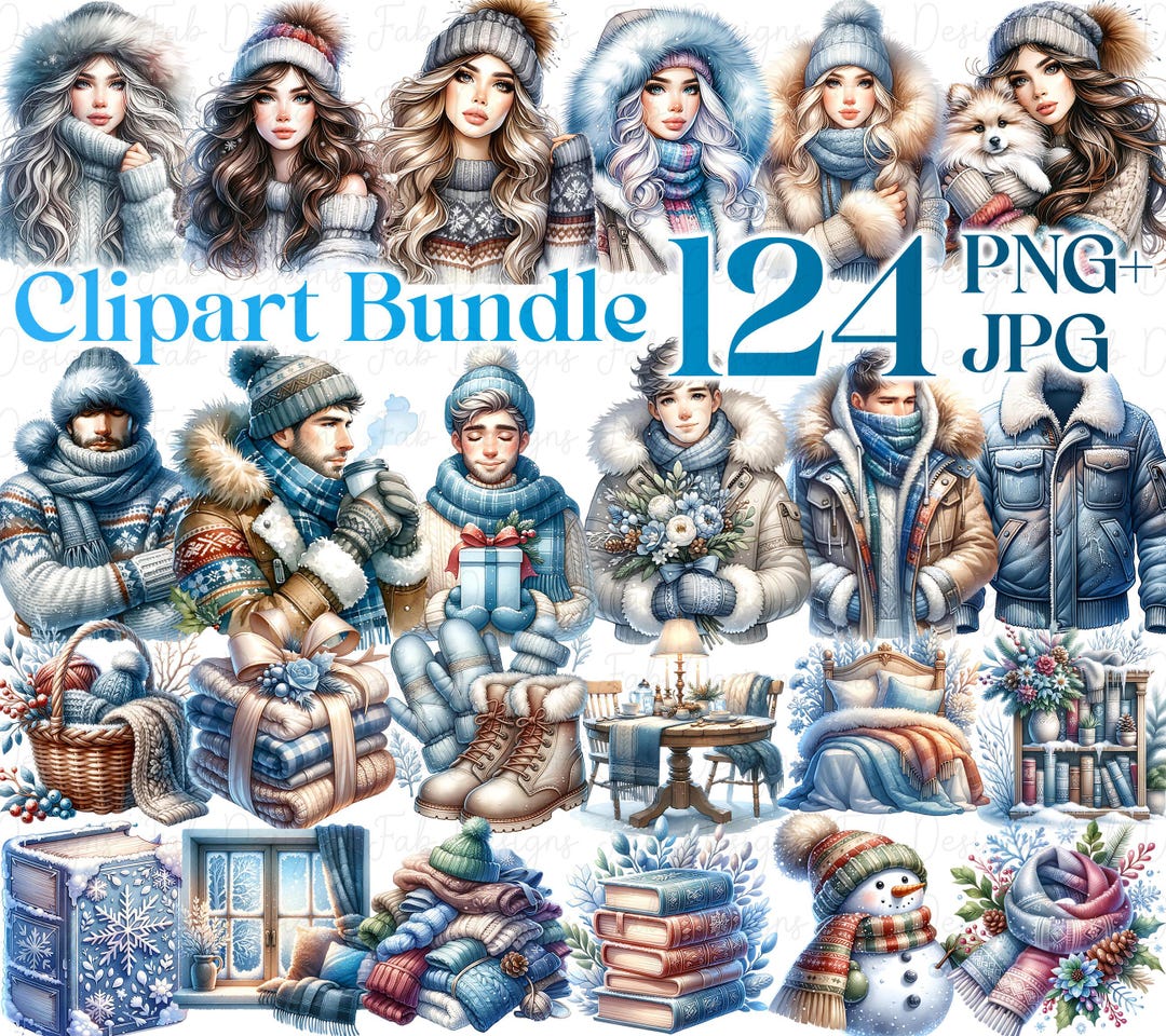 124 Winter Clipart Bundle, Watercolor Frosty Coziness Clipart, Cozy ...