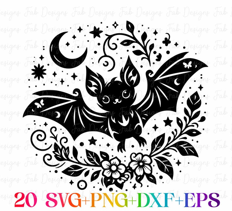 Bat Floral SVG Bundle: Halloween Silhouette Designs (digital Download ...