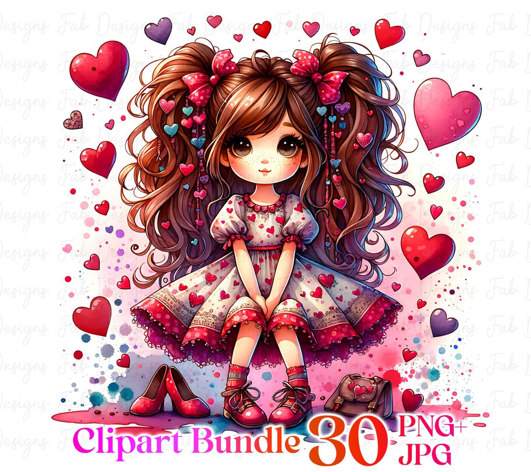 30 Cute Girl Love Watercolor Clipart Bundle, Quirky Girl,printable ...