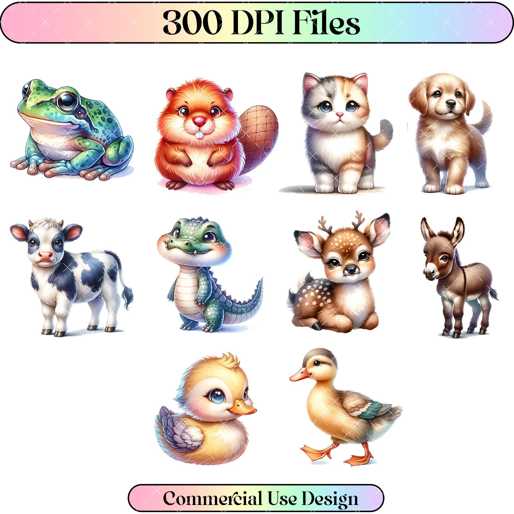 70 Cute Animals Clipart, Cute Wild One Birthday Watercolor Baby Animal ...