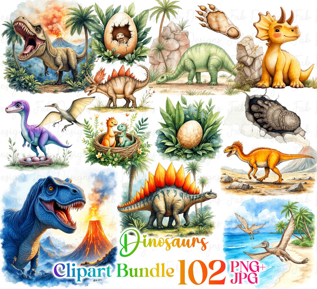 102 Dinosaurs PNG Bundle, Cute Dragon Steampunk Dragon,watercolor ...
