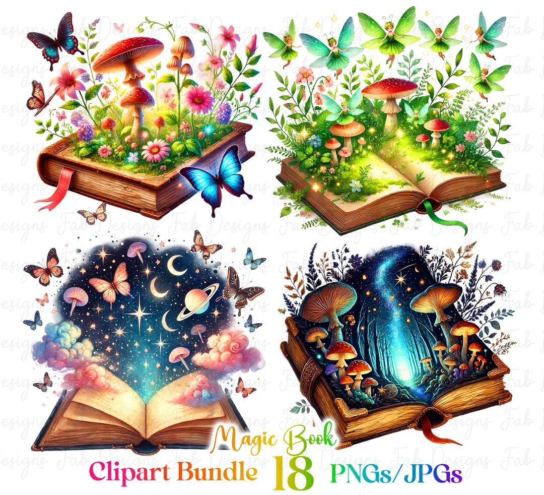 22 Magic Book Clipart, Fantasy Book Clipart,fantasy Watercolor Book Art ...