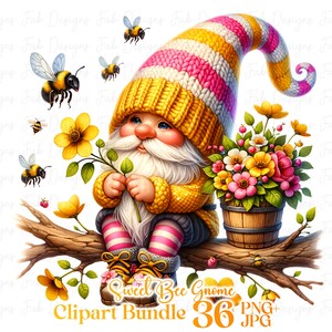 Watercolor Bee Gnome Clipart Bundle: Flower Garden PNG Graphics ...