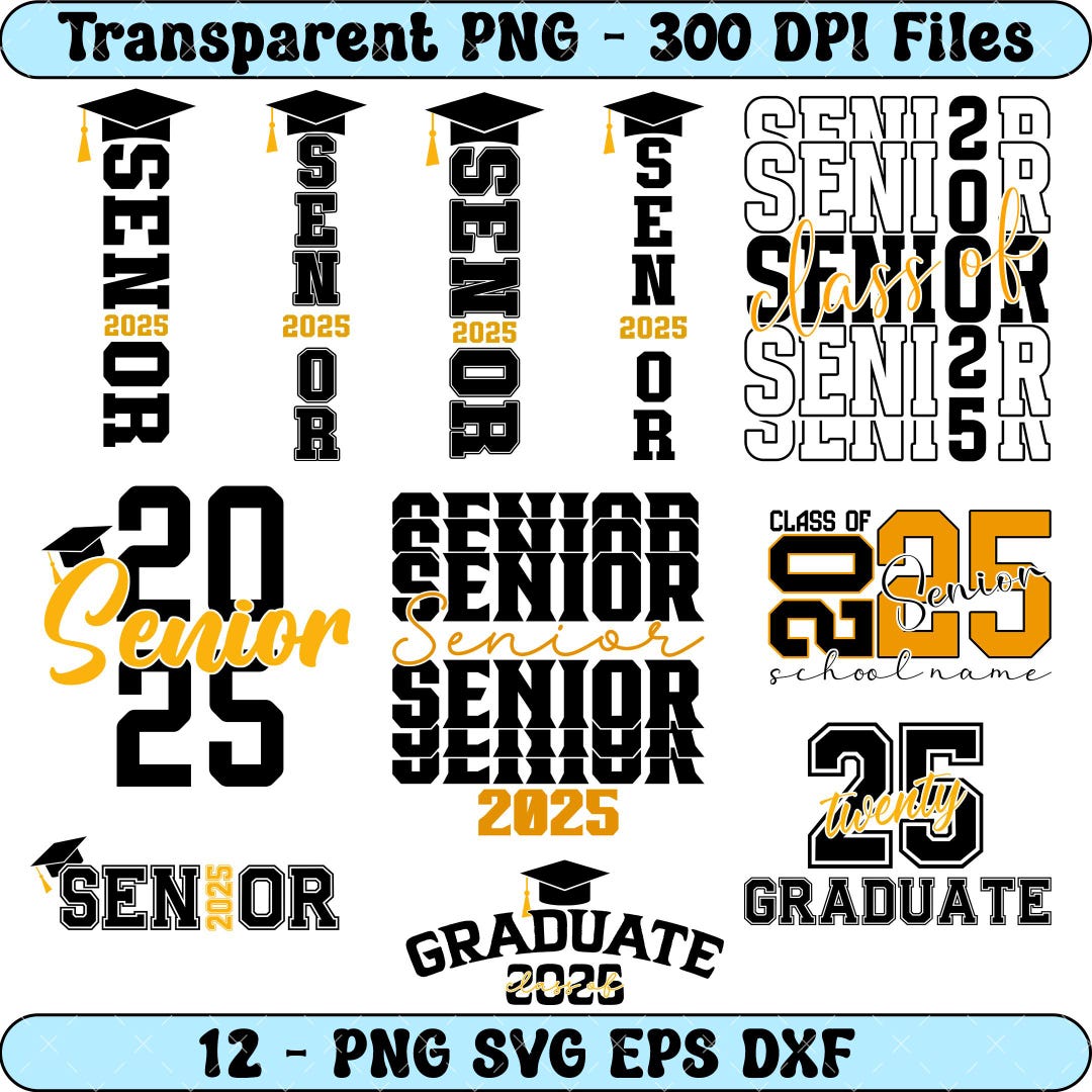 Senior 2025 SVG Bundle for Cricut, Graduation Cap PNG, Class of 2025 ...