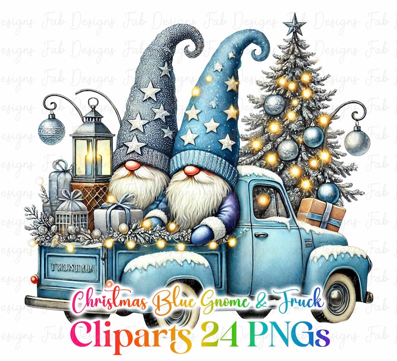 Christmas Gnome & Truck Clipart Bundle: Winter PNG Graphics (digital ...