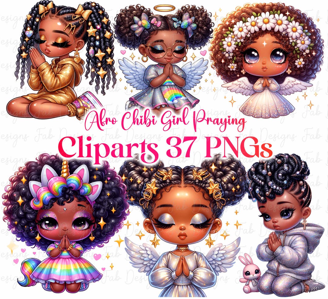 Praying Black Chibi Girl Clipart,afro Faith,jesus & Faith Sublimation ...