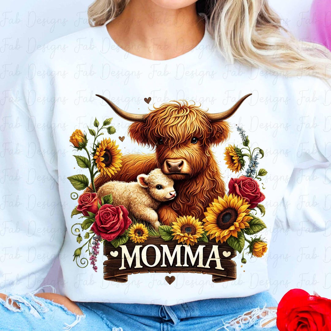 2 Momma Highland Cow Png, Cowhide Png, Cute Grandma Cow Sublimation ...