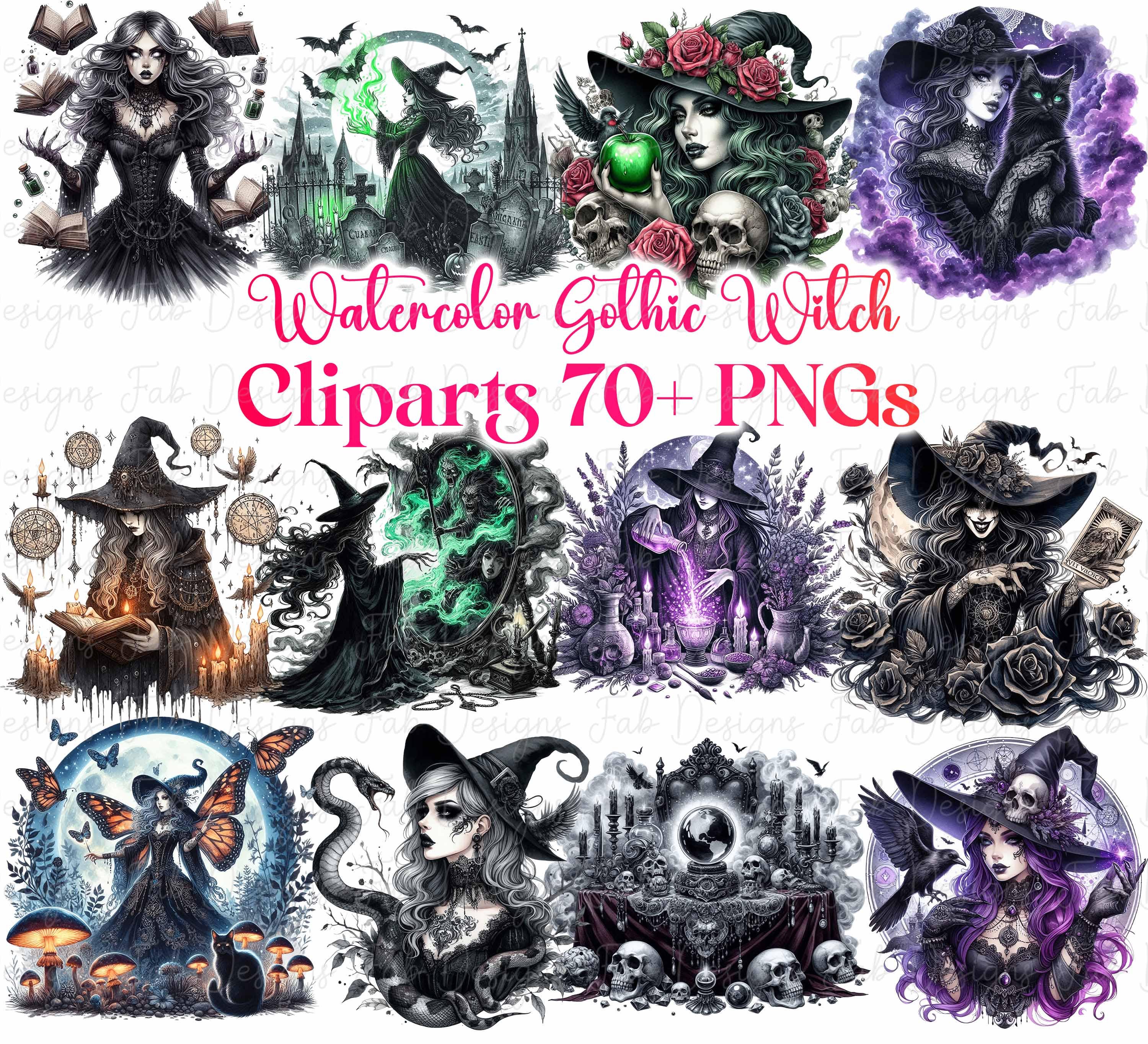 Watercolor Gothic Witch Clipart Collection (digital Download) - Etsy