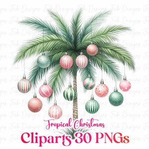 Tropical Christmas Clipart: Palm Tree Designs (digital Download PNG ...
