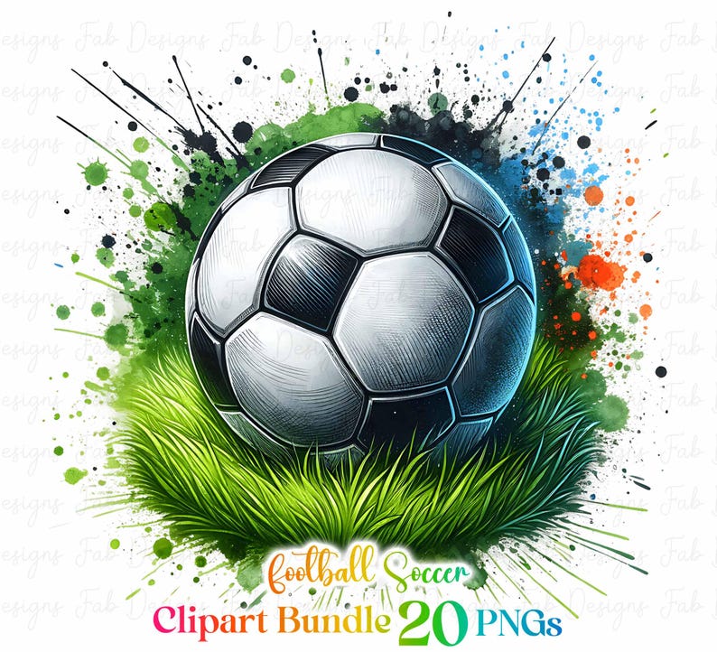 Watercolor Football Clipart Bundle: Soccer Graphics (digital Download ...