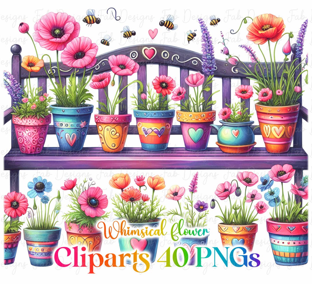 Whimsical Flower Clipart: Watercolor Floral Designs (commercial License ...