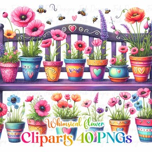 Whimsical Flower Clipart: Watercolor Floral Designs (commercial License ...